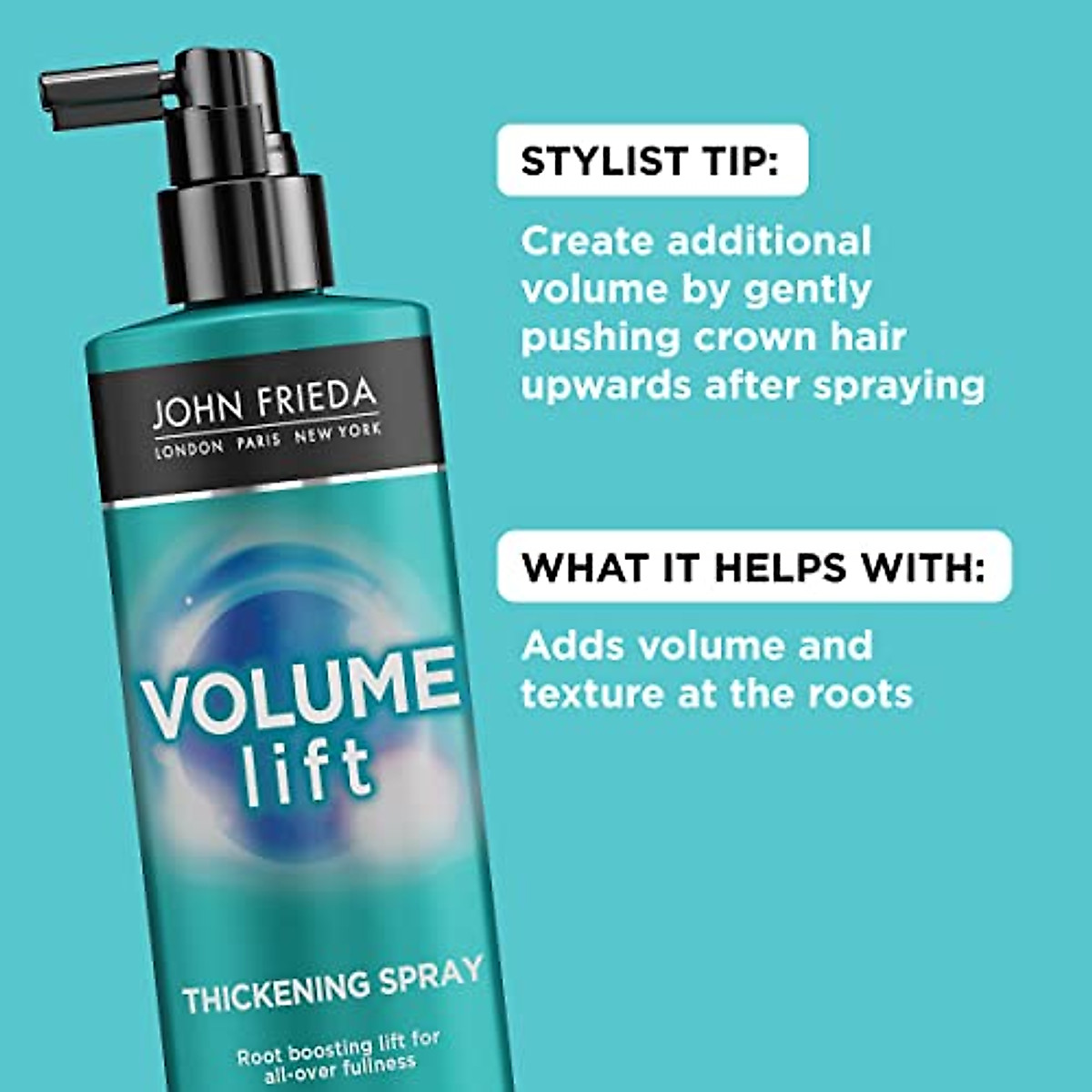 John Frieda Volume Lift Thickening Spray for Natural Fullness, 6 Ounces, Fine or Flat Hair Root Booster Spray with Air-Silk Technology