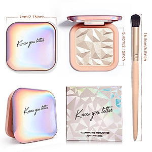 LSxia Highlighter Makeup Palette Shimmer Contour Palette Powder for Brighten Face Contour Gold Cheek Highlight Makeup,Long Lasting Highlighter Powder with Mirror for Illuminator Makeup(CHAMPAGNE GOLD)