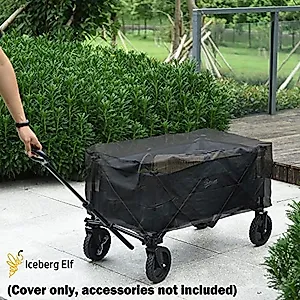 Iceberg Elf Folding Wagon Rainproof Insulation Cover, with 6 Hooks, Black Thin (Cover only, Accessories not Included)