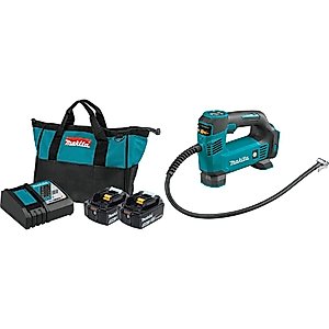 Makita BL1850BDC2 18V LXT Lithium-Ion Battery and Rapid Optimum Charger Starter Pack (5.0Ah) with DMP180ZX 18V LXT Lithium-Ion Cordless Inflator