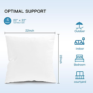 Fixwal Outdoor Pillow Inserts, 22 x 22 Inch Waterproof Pillows Inserts, 4 Pack Pillow Form for Patio, White
