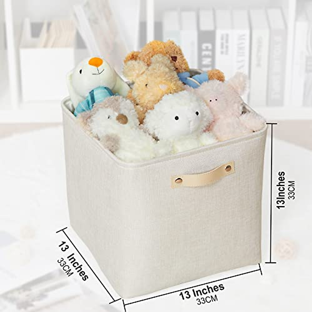 Bidtakay Fabric Storage Cubes Baskets Large 13x13 Set of 4 Soft Storage Bins for Shelves Clothes Toy Storage Collapsible Baskets for Linen Closet Organization Cube Bins for Nursery Home (Light Beige)