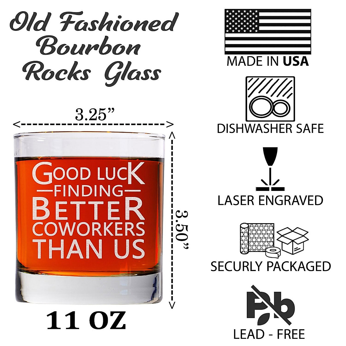 CARVELITA Good Luck Finding Better Coworkers Than Us,11oz Engraved Old Fashioned Rocks Glass - New Job Gifts, Congrats On New Job, Farewell Gifts, Boss Gifts, Leaving Gifts