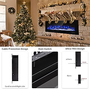 Sumajuc 50 inch Ultra-Thin Electric Fireplace Recessed and Wall Mounted,32 Color Combinations Adjustable Fireplace,750/1500W Heater w/Thermostat,Timer,Touch Screen & Remote Control,Log Set & Crysta