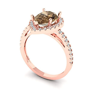 Clara Pucci 2.45 ct Pear Cut Solitaire Halo Brown Champagne Simulated Diamond Designer Anniversary Bridal Engagement Ring 14k Rose Gold