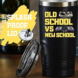 Onebttl DJ Gifts for Men, Women, Disc Jockey Gifts, DJ Tumbler, Old School New School, Gifts for Disco Lovers, Bar Lovers, Stainless Steel Tumbler 20OZ - Black, Manual