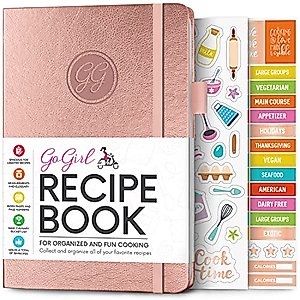 GoGirl Recipe Book – Blank Cookbook to Write In Your Own Recipes – Empty Cooking Journal for Family Recipes – Personalized Recipe Notebook – Hardcover, A5, 58 Recipes In Total - Rose Gold