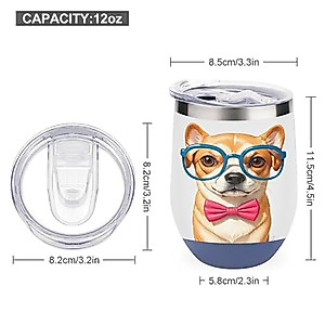 OPTKSNCU 304 Stainless Steel Insulated Cup with Lid, Pet Dog Soft Bow Tie, Oversized Glasses Print Durable, And Easy to Clean – Ideal for Home, Office, And Gift Giving