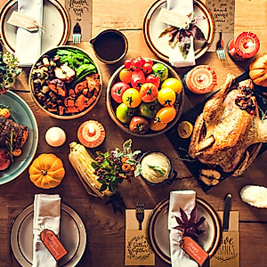 60 Pcs Thanksgiving Cutlery Holder Set Thanksgiving Turkey Utensil Holder Party Utensil Holder Pockets for Autumn Fall Harvest Party Favor Supply Table Decor