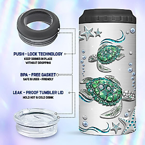 ZOXIX Sea Turtle Can Cooler Tumbler 16oz 4-in-1 Can Holder Travel Mug Jewelry Style Stainless Steel Insulated Cup Ocean Animal Turtles Mothers Day Personalized Name Gifts For Mom