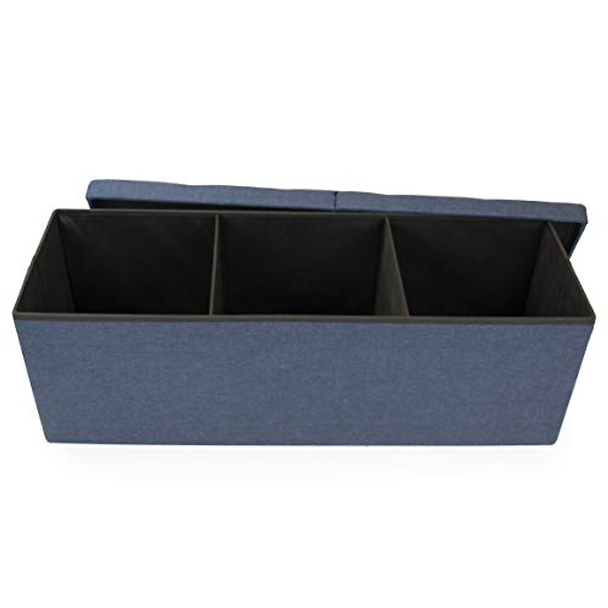 Humble Crew, Navy Folding Storage Ottoman Bench with Tufted Padded Flip Lid