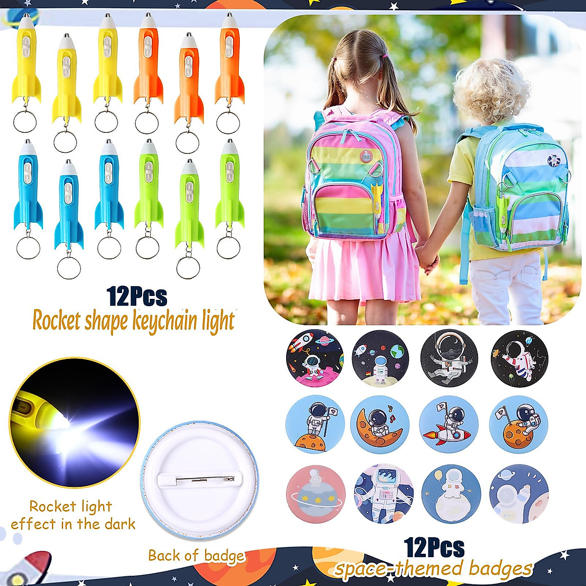 84 Pcs Outer Space Party Favors Space Birthday Decorations Space Tattoos Space Slap Bracelet Astronaut Pendants Badges Keychains Thank You Cards Gift Bags for Boy Kids Galaxy Birthday Party Supplies