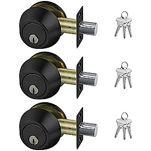 [3 Pack] BESTTEN Keyed Alike Deadbolt, Single Cylinder Door Lock with Same Key, 9 Keys Included, Matte Black Finish