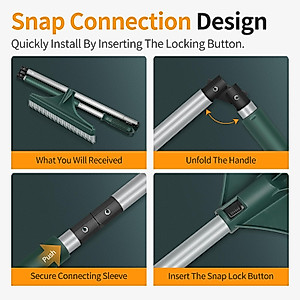 Artificial Grass Turf Rake with Foldable Lightweight Steel Handle, 51" Folding Turf Brush for Carpet Cleaner with Ergonomic Design, Suitable for Pet Hair Removal, Silver Handle and Green Head