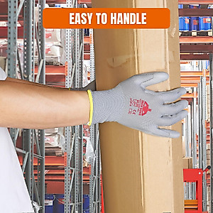 Jack Boss 12 Pack Safety Work Gloves for Men & Women With PU Coated Grip On Palm & Fingers Seamless Knit Working Gloves for Light Duty Works,Gardening