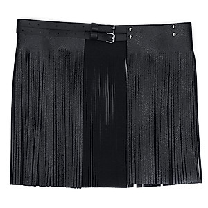 Ayliss Women Punk Waist Belt Tassel Fringe Skirt Belt Vintage PU Leather Waistband Belt Rocker Dance Performance Costume (Black #1)