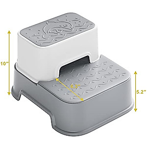 Two Step Stool for Kids(2 Packs), Anti-Slip Sturdy Toddler Two Step Stool for Bathroom, Kitchen and Toilet Potty Training (Gray)
