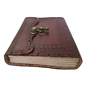 Genuine Leather Journal Notebook - Antique Vintage Bound Journals for Men & Women - 7 x 5 Inch Unlined Paper Handmade Planner Travel Writing Dairy with Lock, Sketchbook for Drawing