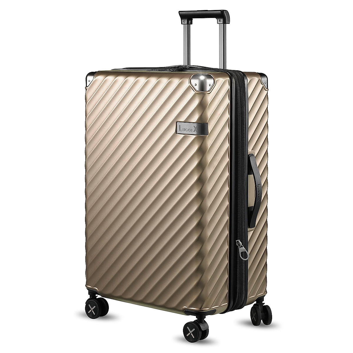LUGGEX 28 Inch Luggage with Spinner Wheels - 90L Polycarbonate Hardside Expandable Large Suitcase Checked (Champagne, 28 Inch)