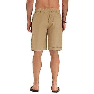 NITAGUT Men's Linen Casual Classic Fit Short Drawstring Summer Beach Shorts (S (US 32-34), 02Khaki)