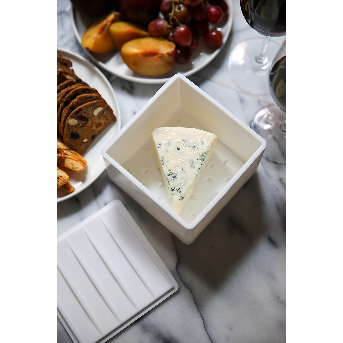 CapaBunga Cheese Vault for Soft Cheese - Reusable Artisan Cheese Storage Container for Fridge - Food Grade Silicone Cheese Container 5x5x3.5” - Easy to Clean Cheese Keeper for Refrigerator – White