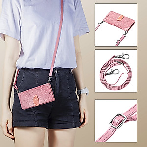 ONV Wallet Case Compatible with Samsung Galaxy S9 Plus -1.5M Adjustable Strap Emboss Feather Flip Phone Case Card Slot Magnet Leather Shell Flip Stand Cover for Samsung Galaxy S9 Plus [MZY] -Pink