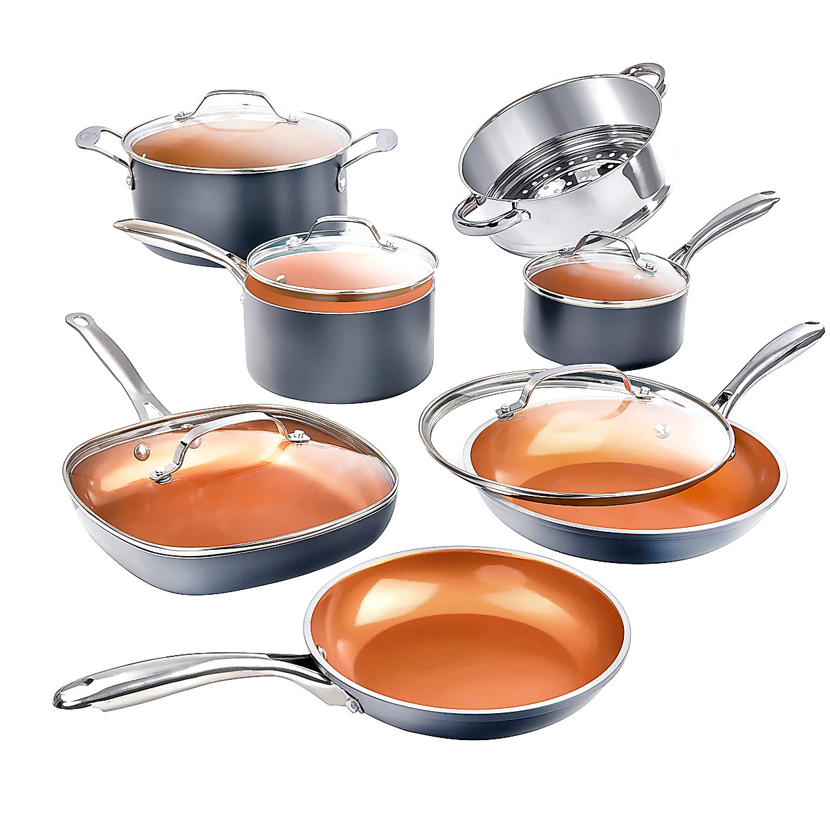 Gotham Steel Pots and Pans Set 12 Piece Cookware Set & Non Stick Ceramic Bakeware Set, 5 Piece No Warp & Dishwasher Safe Baking Set, Baking Pans Set