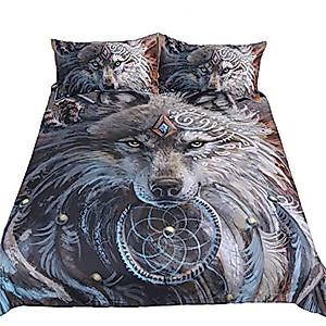 Wolf Warrior by SunimaArt,3PC Bedding Sheet Duvet Cover Set .Included:1*Duvet Cover,2*Pillowcase(no Comforter Inside) ((Queen))