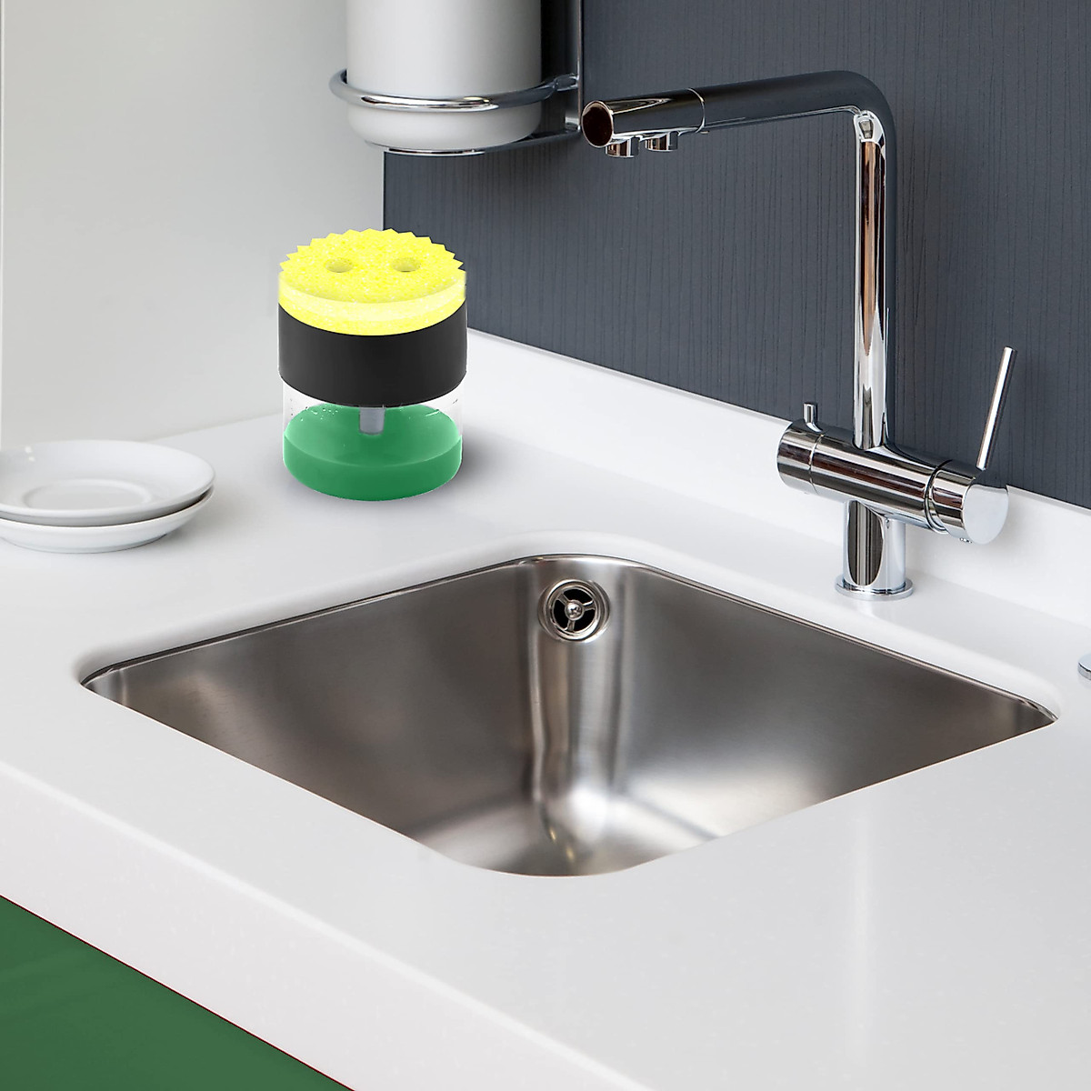 OVVE HOME Soap Dispenser and Sponge Holder Compatible with The Scrub Daddy Sponge