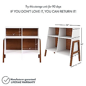 Nathan James 71001 Telos 4-Cube Storage Organizer, White Storage Open Cubby Shelf with Angled Design, Brown/Glossy White