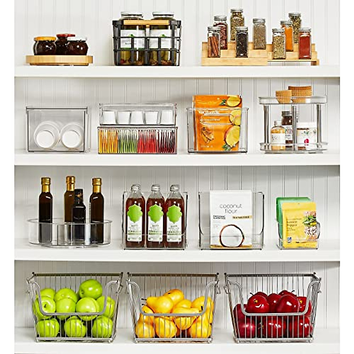 mDesign Plastic Food Storage Bin Organizer with 3 Compartments for Kitchen Cabinet, Pantry, Shelf, Drawer, Fridge, Freezer Organization - Holds Snack Bars - Ligne Collection - 2 Pack - Clear