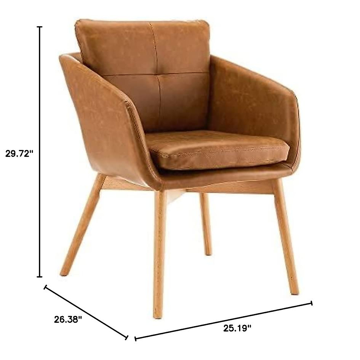 CangLong Faux Leather Side Chair Upholstered Arm Dinging Chair with Wood Legs Set of 1,Brown