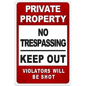 HANTAJANSS No Trespassing Sign Private Property Keep Out Warning Metal Sign, Retro Safety Tin Signs for Outdoors Use, Yard, Farm, Fence, Home