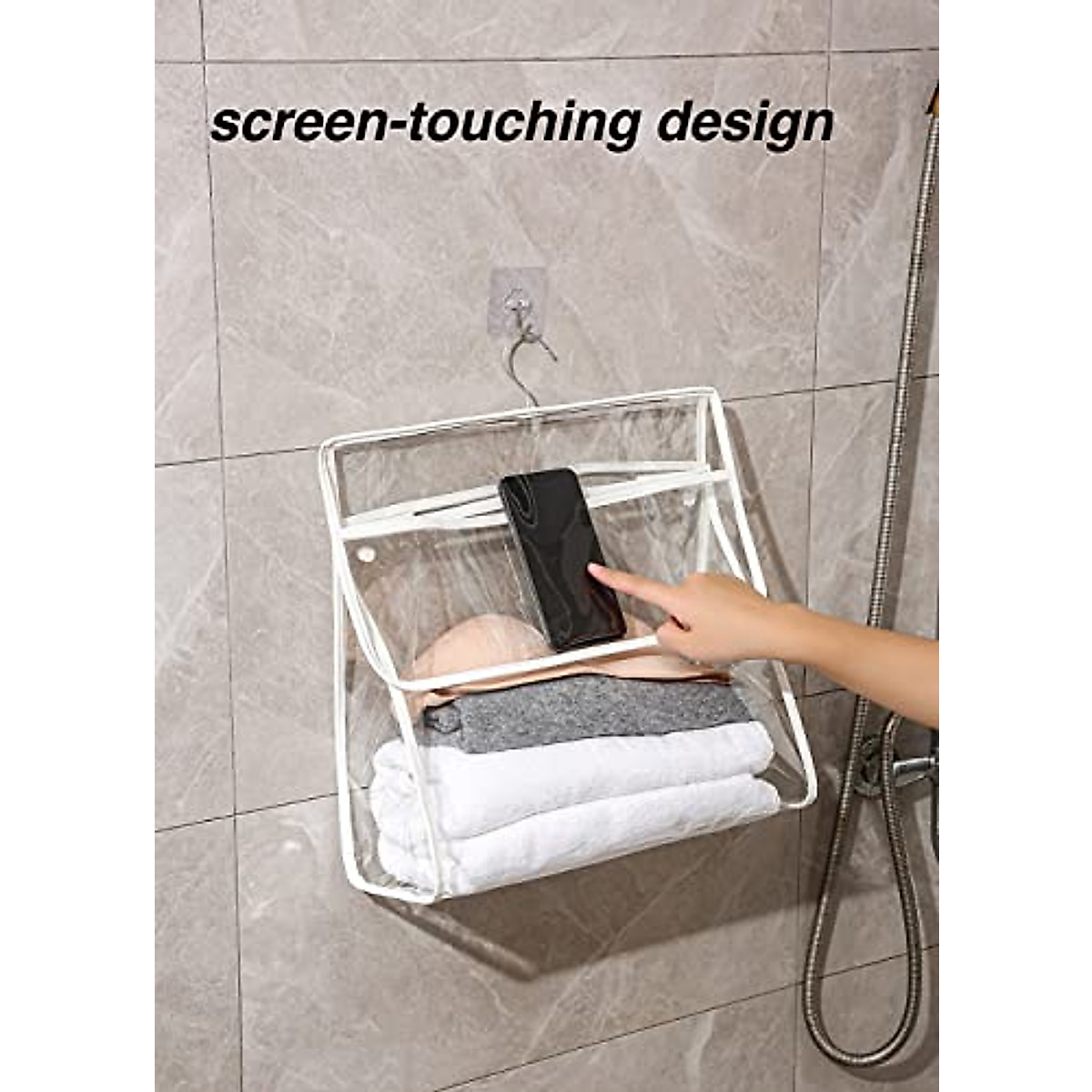 Hiroyuki with Metal Hook And Sticky Hook Shower Touch Screen Design Caddy Basket for College Dorm Room Essentials, Hanging Portable Tote Bag Toiletry for Bathroom Accessories(pink)