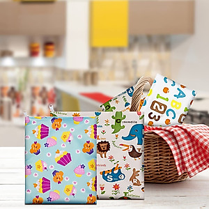 9 Pcs Reusable Sandwich Bags,Washable Cartoon Snack Bags with Zipper 3 Sizes Lunch Baggies Food Storage Cute Snack Pouch for Kids（Multi 2）