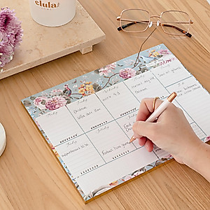 Peachly Weekly Tear Off Planner Pad - 52 Pages Desk Notepad with To Do List, Water Tracker and Habit Tracker 8.5 x 11 inches - Peony