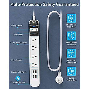 15ft Braided Power Strip Surge Protector with USB Ports, NTONPOWER Flat Plug Power Strip with Long Extension Cord, 4 Outlet 4 USB Desktop Charging Station, 1700 Joule, Circuit Breaker, for Home Office