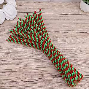 Happyyami 50pcs Christmas Cleaners Striped and Glitter Chenille Stem for Art and Crafts Creative Crafts Decorations Red and Green