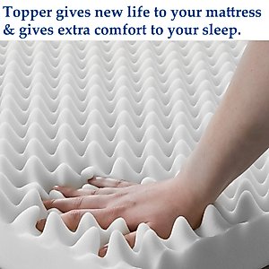 Spring Solution 2-inch Convoluted Egg Shell Bed Topper with Breathable Foam | Soft, Comfortable and Relaxing Bed Top Padding, Mattress Toppers Provide Support for Back and Lower Back, Twin, White