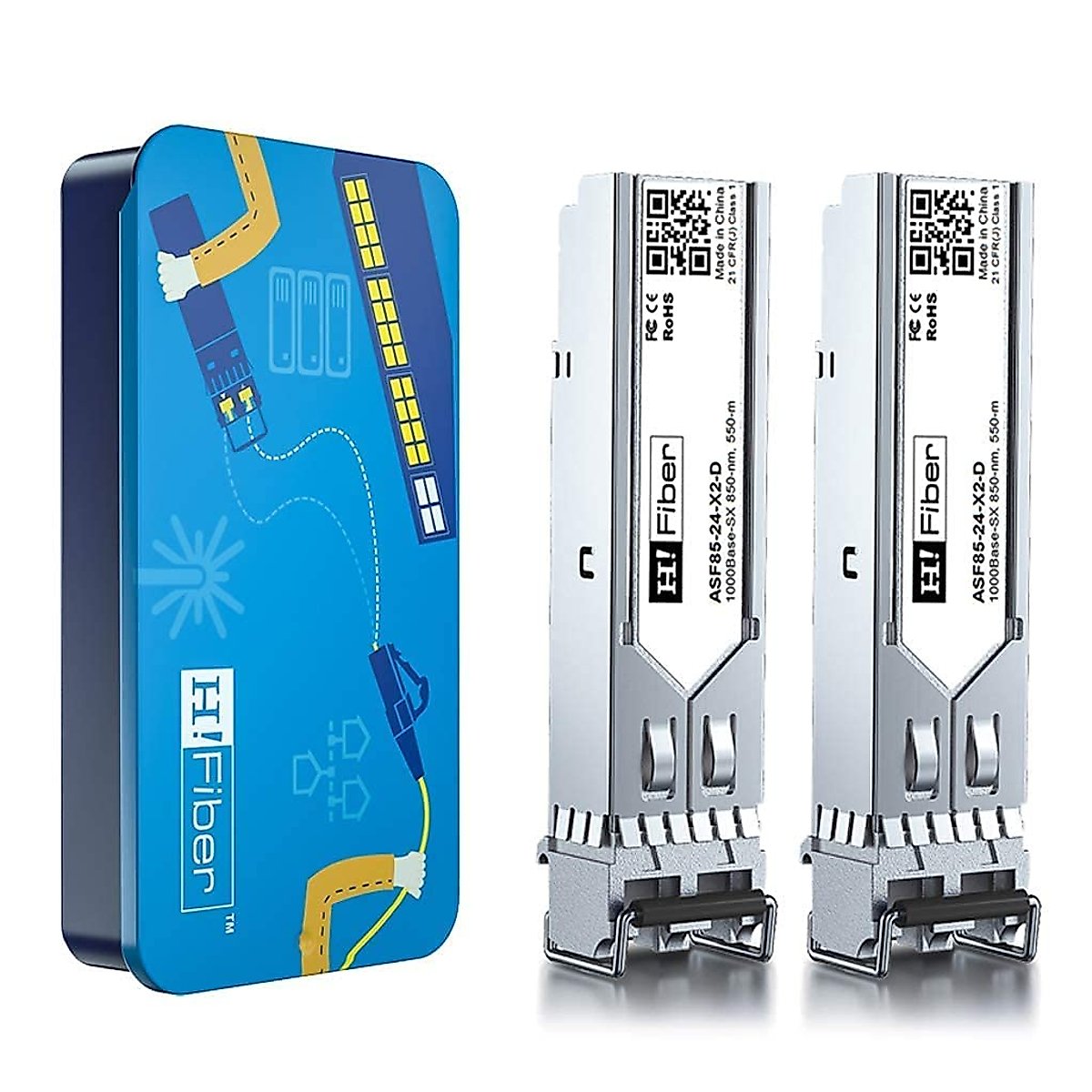 2 Pack of SFP Transceiver Multimode Gigabit Mini-GBIC Module Bundle with 1meter OM3 LC to LC Fiber Patch Cable, 1000Base-SX Compatible for Netgear AGM731F and More