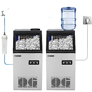 ROVSUN 110LBS/24H Commercial Ice Maker Machine with 24lbs Storage Bin, Freestanding Ice Machine for Home Office Restaurant Bar Cafe, Includes Scoop & Connection Hose