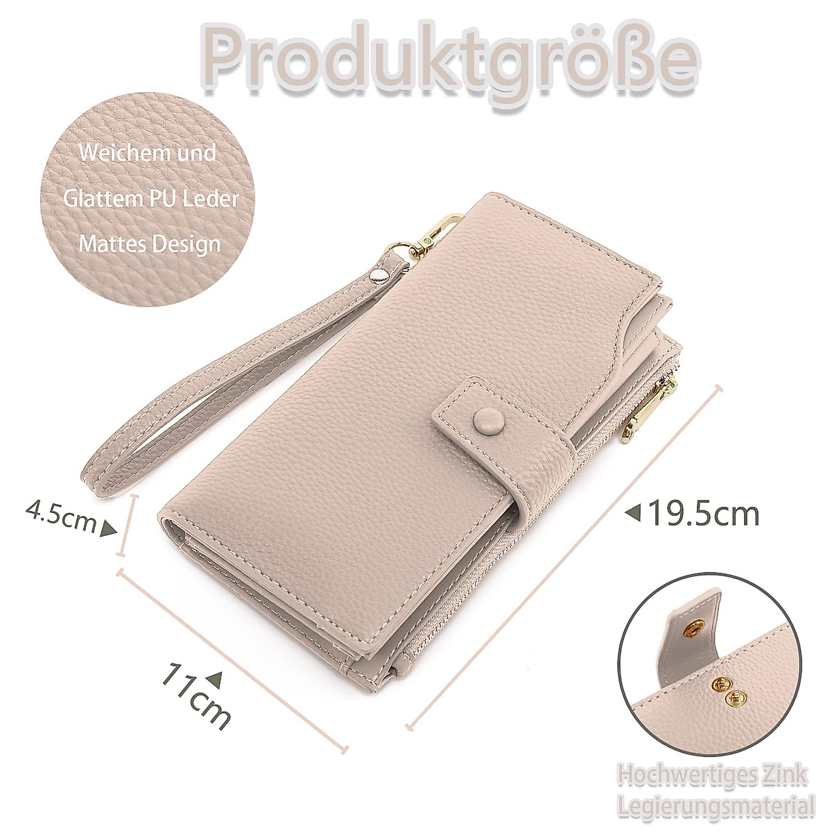 TAN.TOMI Wallet for Women RFID Blocking Vegan Leather Card Holder Phone Checkbook Organizer Zipper Coin Purse（Pink）