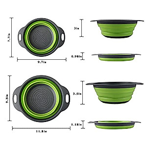 Collapsible Colander - 2 Pc Strainer Plus Portable Food Grade Silicone Measuring Cups and Spoons - Pasta Strainer for Draining, Vegetables, Fruits 1 Medium 4-Quart & 1 Small 2-Quart - Home Essentials