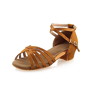 Tan Girls Latin Dance Shoes Women Low Heels Tango Salsa Ballroom Shoes (6.5 Big Kid)