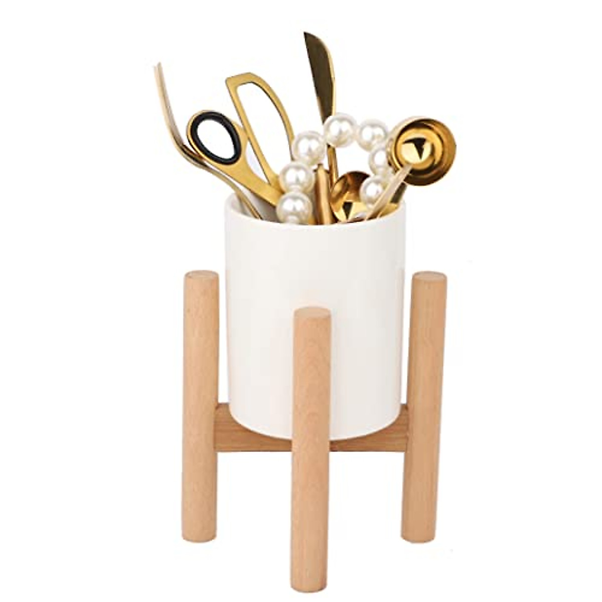 SIEBOLD Cutlery Holder White Ceramic With Black Metal Bracket Robust Silverware Caddy（1 pieces） H 5.9*W 4.33 inch