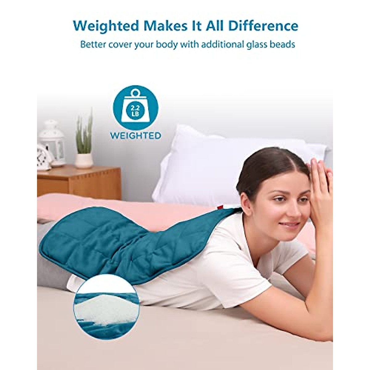 Comfytemp Full Weighted Heating Pad for Back Pain & Cramps Relief, 2.2lb Large Electric Heating Pad for Neck and Shoulders, Moist & Dry Heat Therapy with Auto Shut Off, Stay On, 12x24", Washable