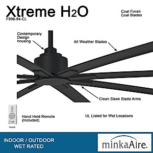 MINKA-AIRE F896-84-CL Xtreme H2O 84 Inch Outdoor Ceiling Fan with DC Motor, Coal Black Finish