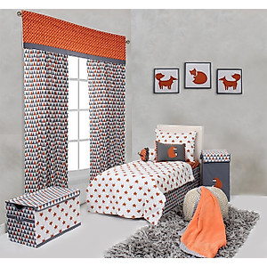 Bacati Playful Foxs 4 Piece Neutral Toddler Bedding Set, Orange/Grey 100 Percent Cotton Includes Reversible Comforter, Fitted Sheet, Top Sheet, and Pillow Case for Boys/Girls