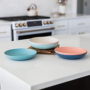 Grow Forward Premium Wheat Straw Pasta Bowls - 30oz Unbreakable Wide & Shallow Dinner Plate Bowls Set of 6 - Microwave Safe Reusable Plastic Pasta Bowls for Kids, Adults, Salad, Camping, RV - Tropical