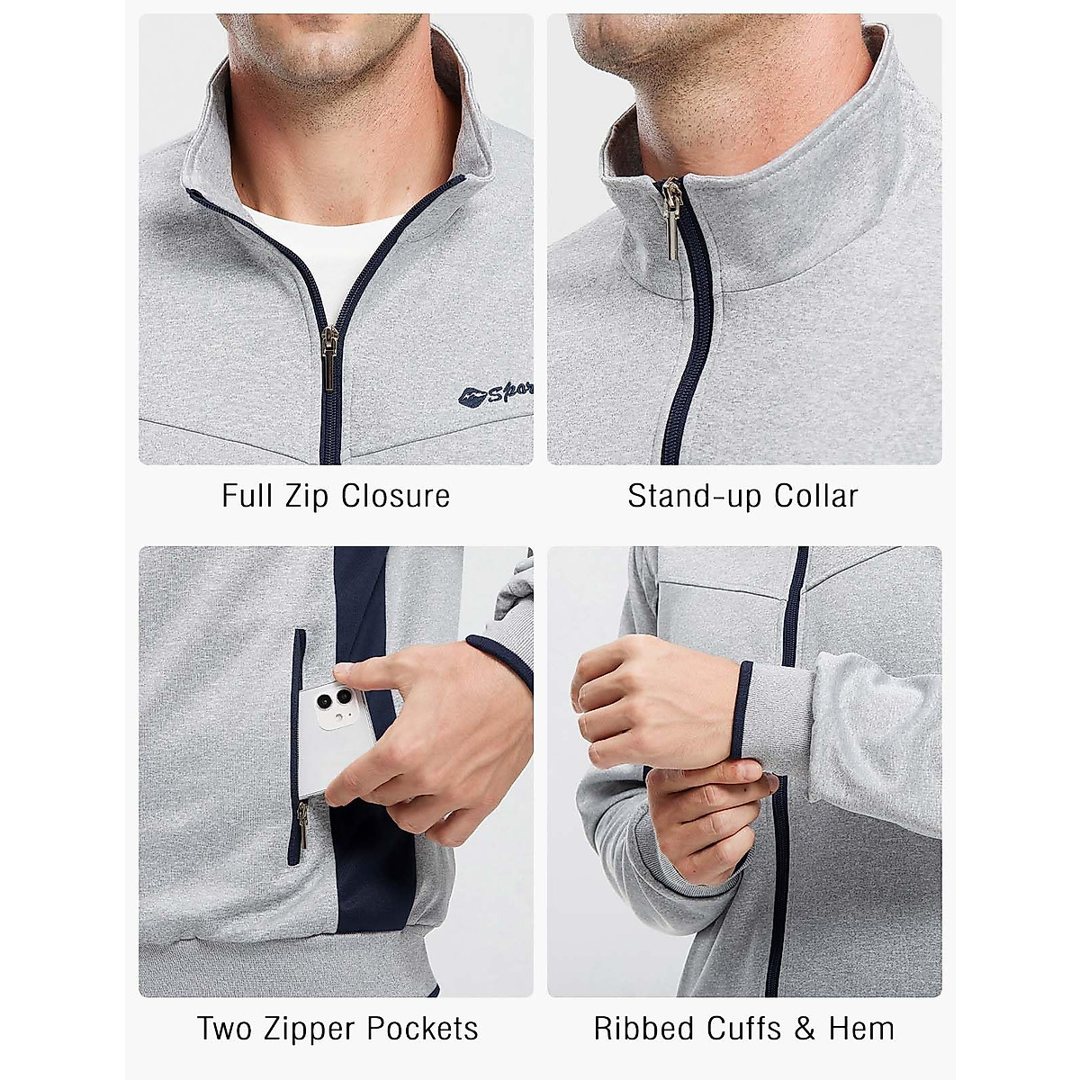 Rdruko Men's Tracksuit Sweatsuits 2 Piece Set Athletic Jogging Gym Activewear Sets(Grey,US XL)